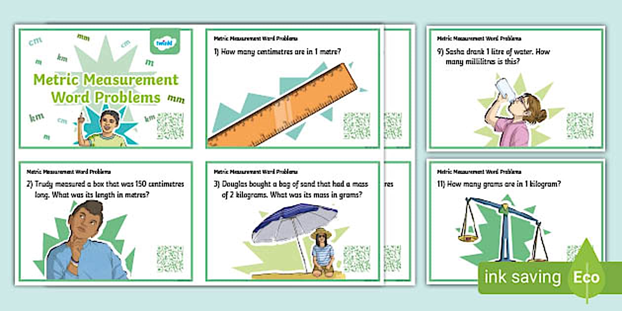 Editable Metric Measurement Word Problems Challenge Cards