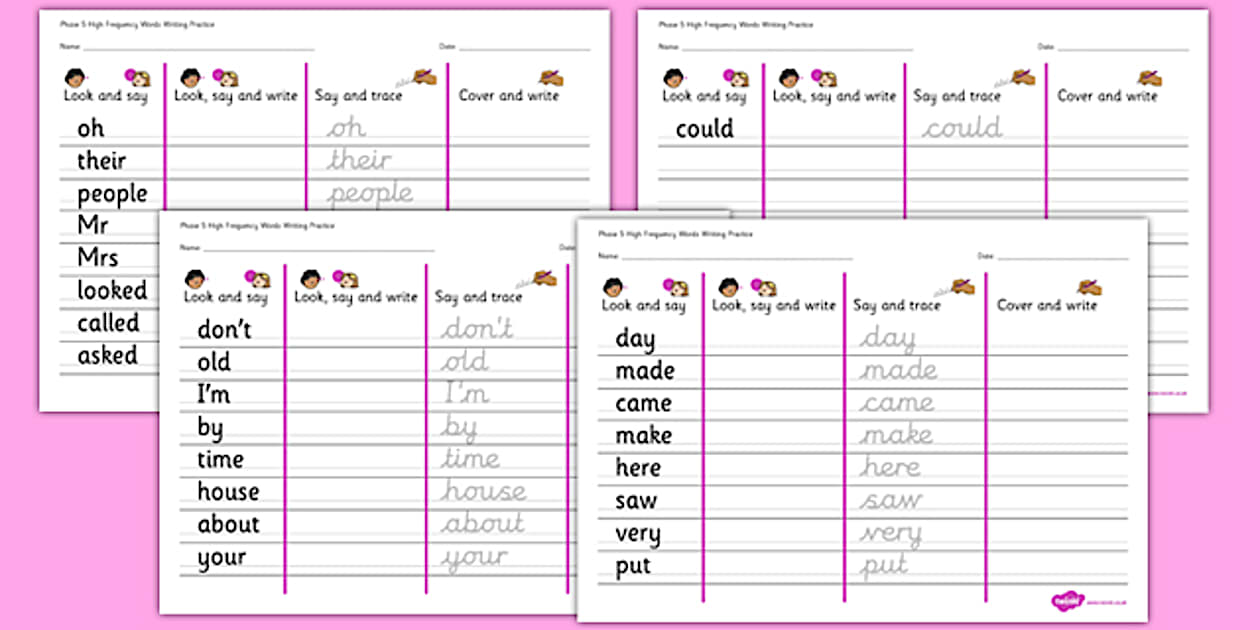 NSW Phase 5 High Frequency Words Writing Practice Worksheets