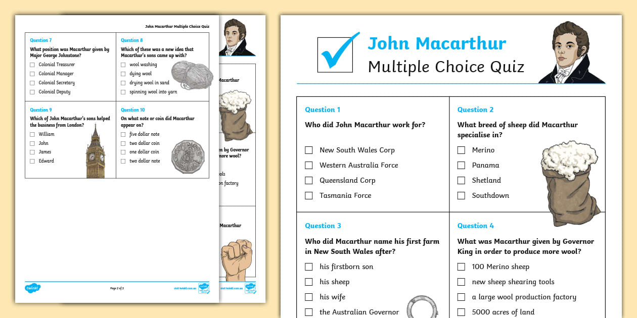 John Macarthur Multiple Choice Quiz (teacher made) - Twinkl