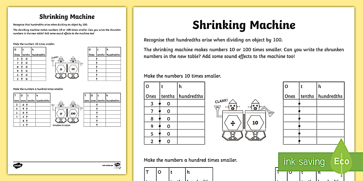 Shrinking Machine Worksheet / Worksheet - Twinkl