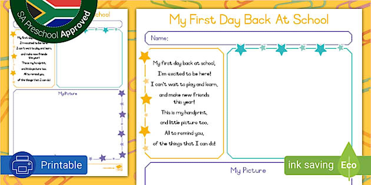 My First Day Back to School Handprint and Drawing Activity