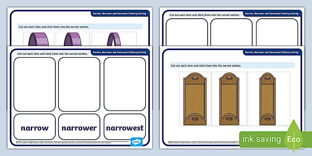 Narrow, Narrower and Narrowest Ordering Activity - Twinkl