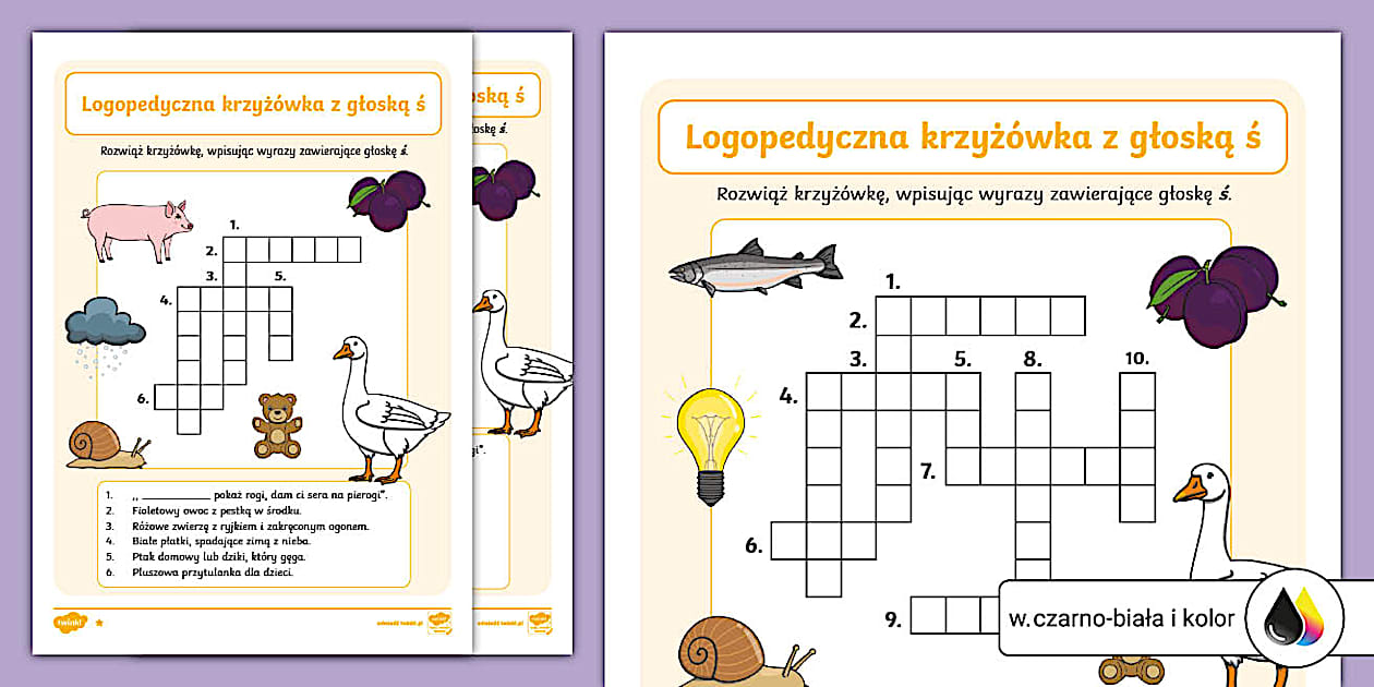 Głoska Ś | Krzyżówka z wyrazami z głoską ś | Logopedia