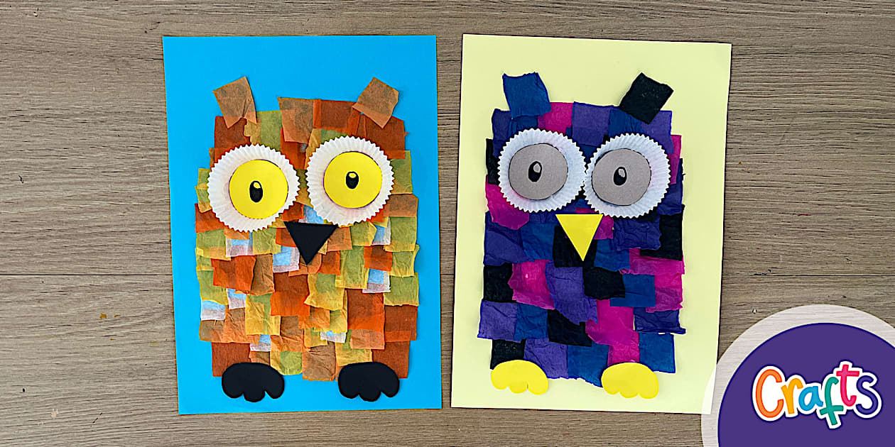 Owl Collage Craft (teacher made) - Twinkl