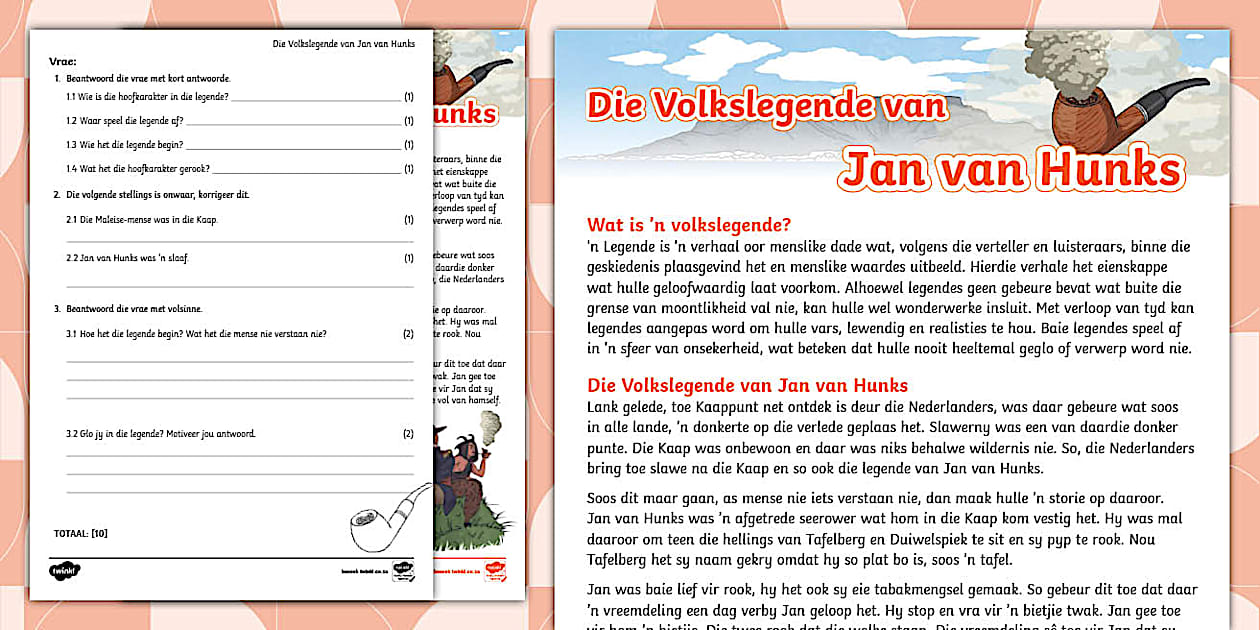 Suid Afrikaanse Volkslegende - Jan van Hunks - Twinkl