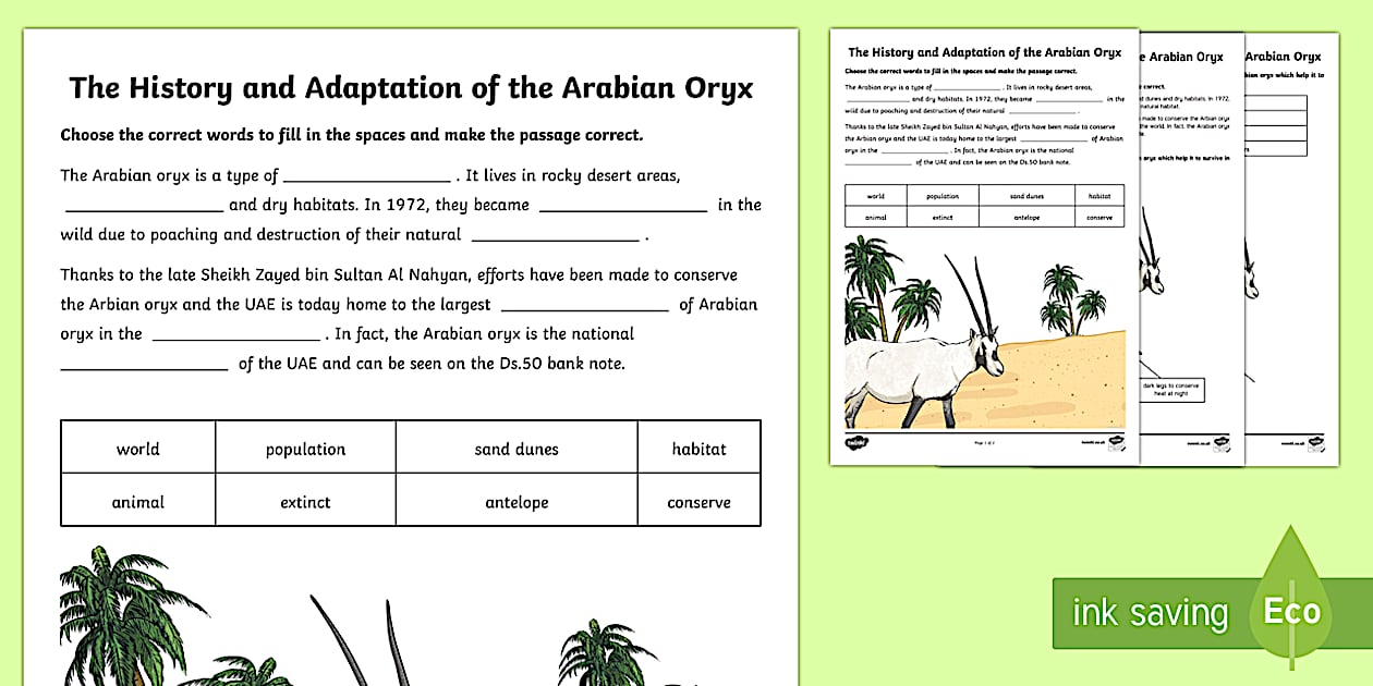 Arabian Oryx Worksheet / Worksheet (teacher made) - Twinkl