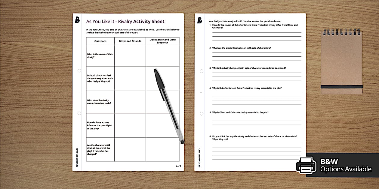As You Like It Rivalry Activity Sheet (teacher made)