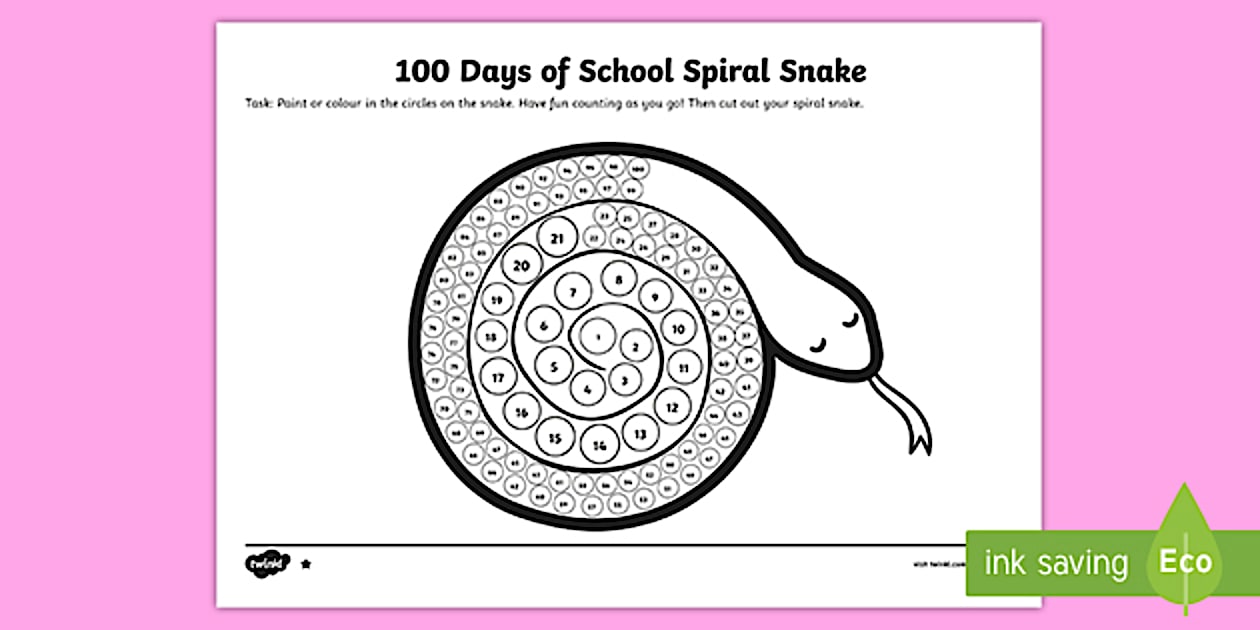 SA 100 Days of School Spiral Snake Cut and Stick Differentiated Activity