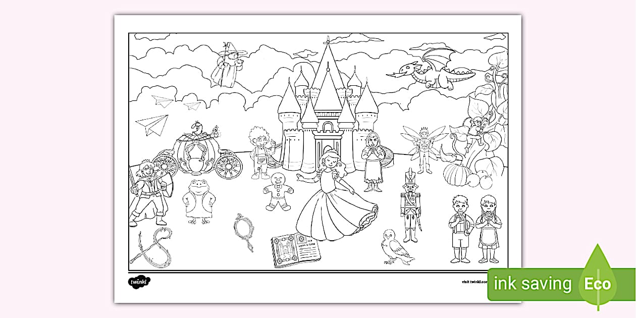 Fairy Tale Montage Colouring Page, Fairytale Colouring
