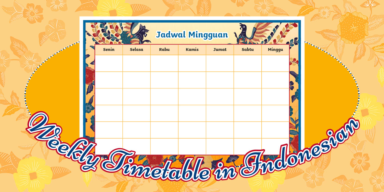 Weekly Timetable Indonesian Days of the Week