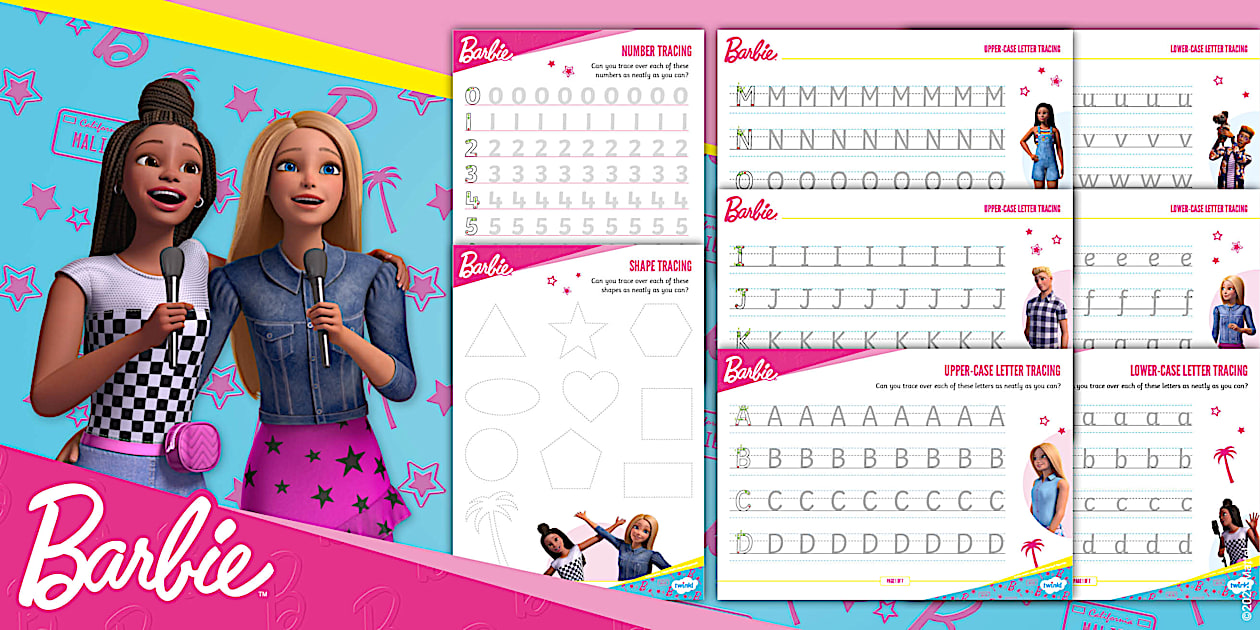 Barbie: Letters, Numbers and Shapes Tracing Activity Sheet