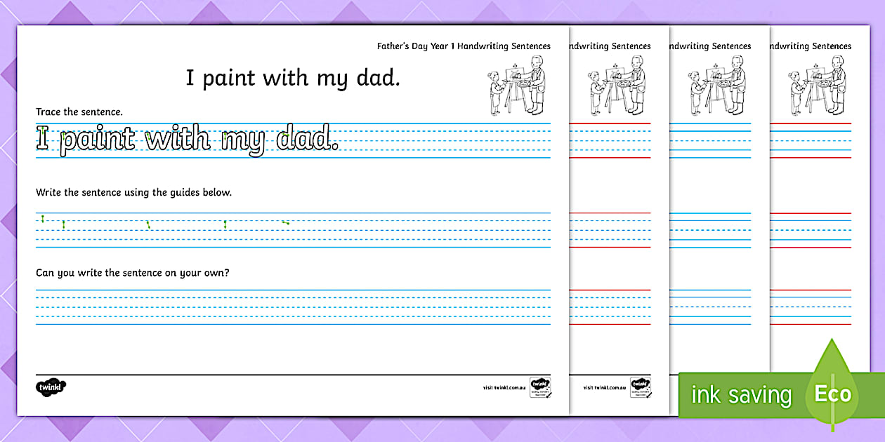 TAS Father's Day Year 1 Handwriting Practice Worksheets