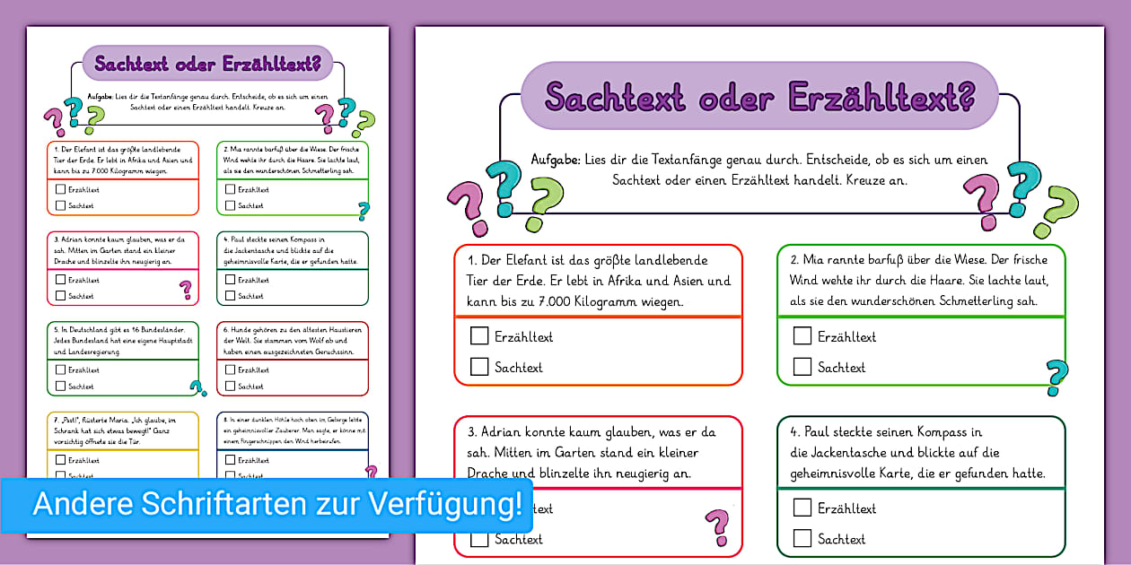 Sachtext oder Erzähltext? - Arbeitsblatt (teacher made)