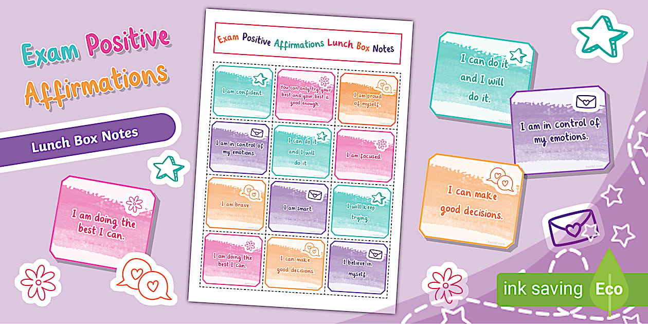 Exam Positive Affirmations Lunch Box Notes (teacher made)