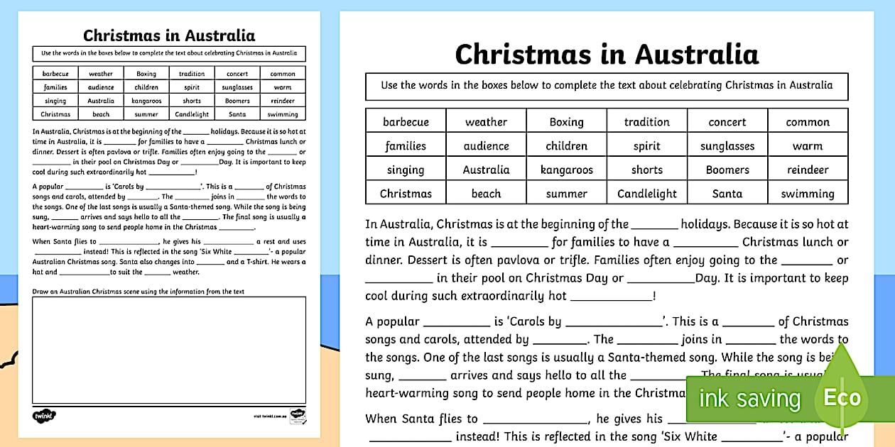 TAS Christmas in Australia Cloze Worksheet (teacher made)