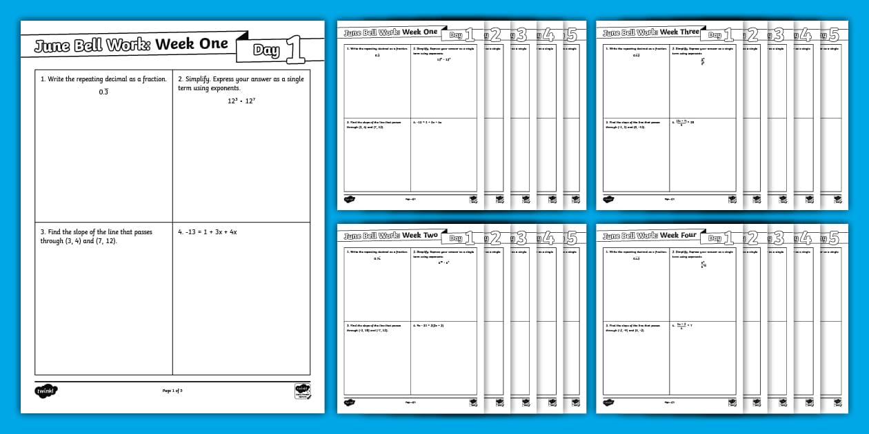 Eighth Grade Math June Bell Work Bundle (teacher made)