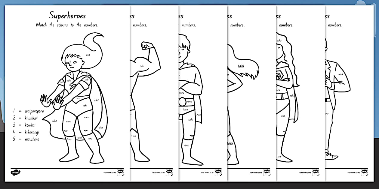 Editable New Zealand Superheroes Colours and Numbers Activity Te Reo Māori