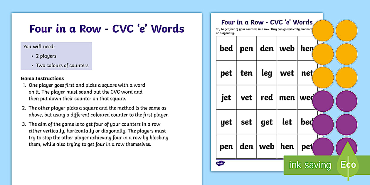 Four in a Row CVC 'e' Words Game (teacher made) - Twinkl