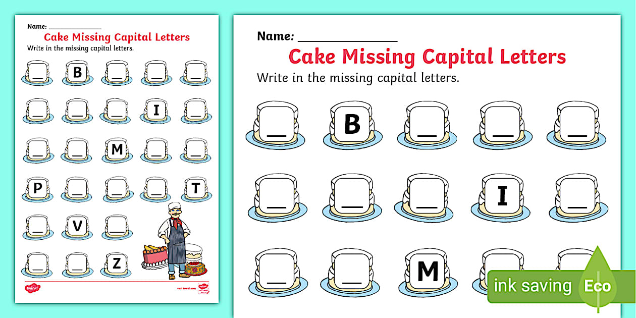 Cake Missing Capital Letters Worksheet (teacher made)