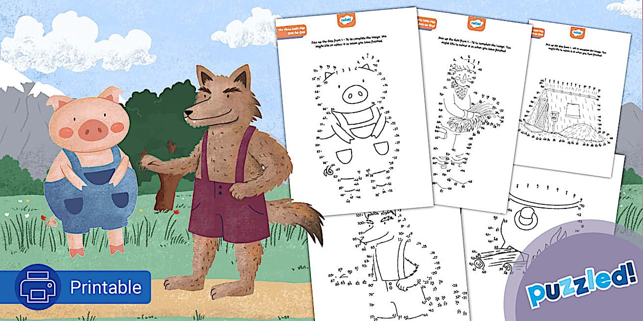 Three Little Pigs Dot to Dot Puzzle Pack | Twinkl Puzzled