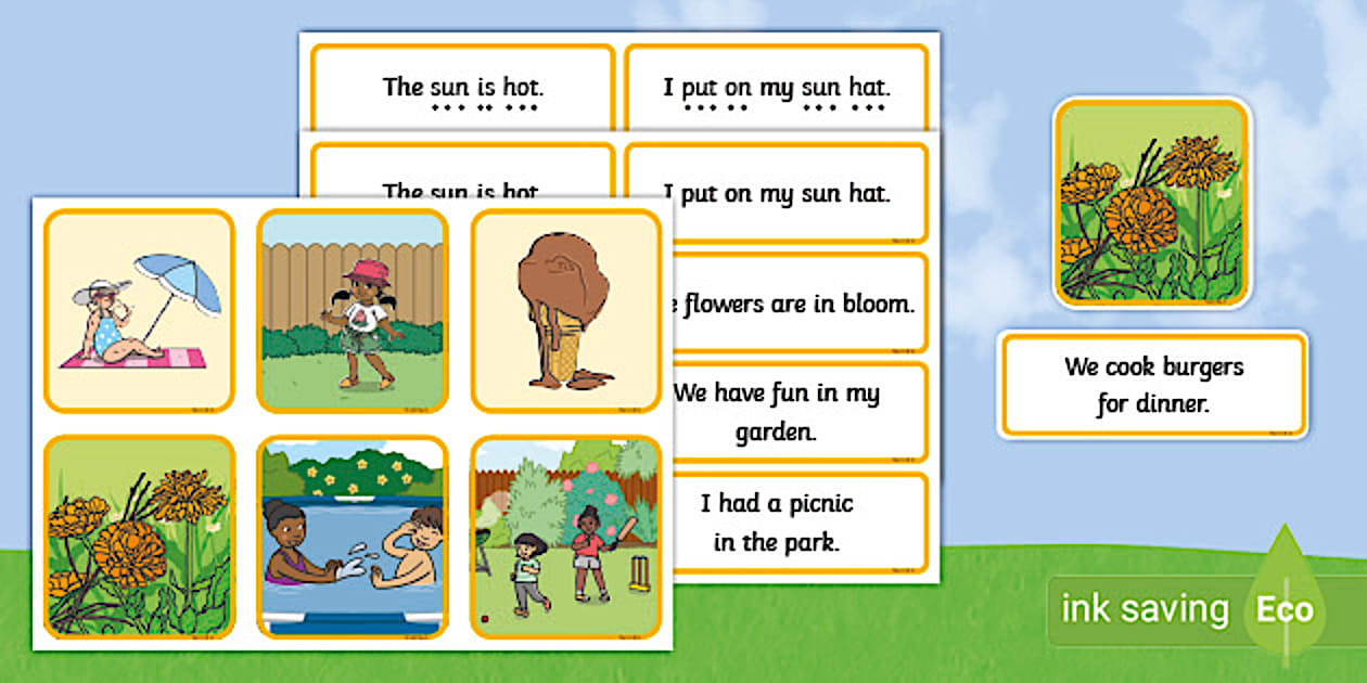 Summer-Themed Simple Sentence Matching Activity - Twinkl