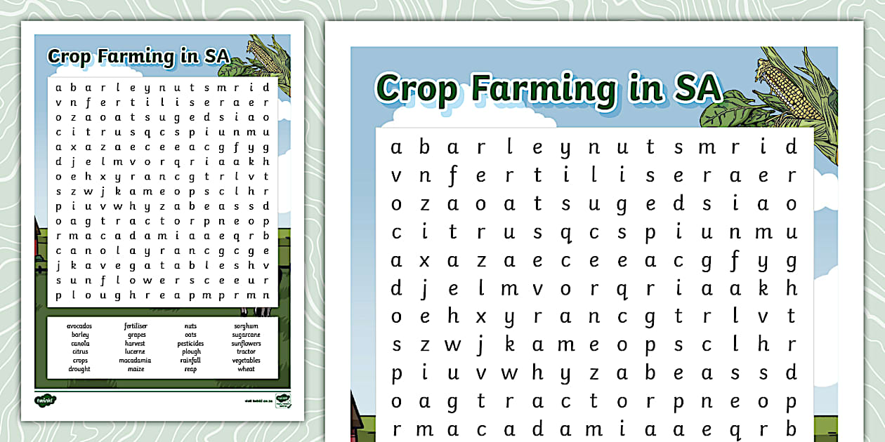 Gr 5 Social Sciences -Crop Farming in SA - Wordsearch (CAPS Aligned)
