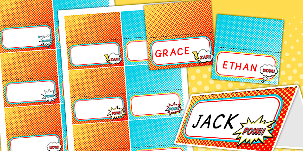 Editable Superhero Themed Birthday Party Place Names
