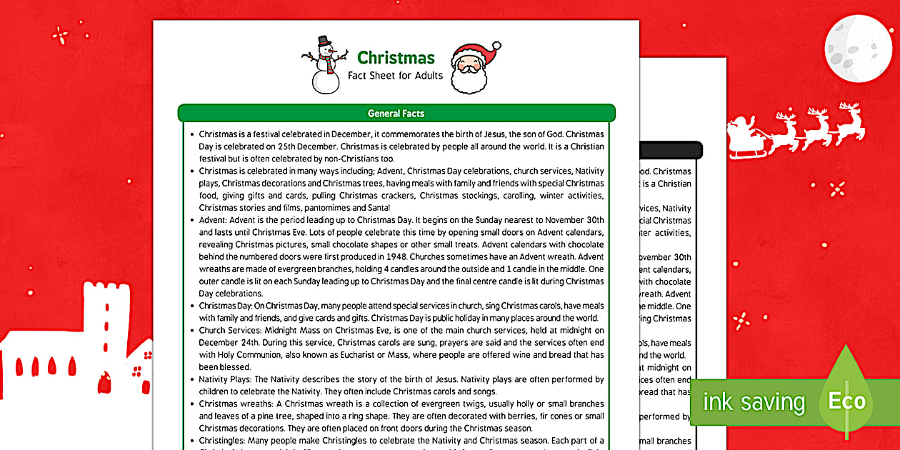 Christmas Fact Sheet for Adults (teacher made) - Twinkl