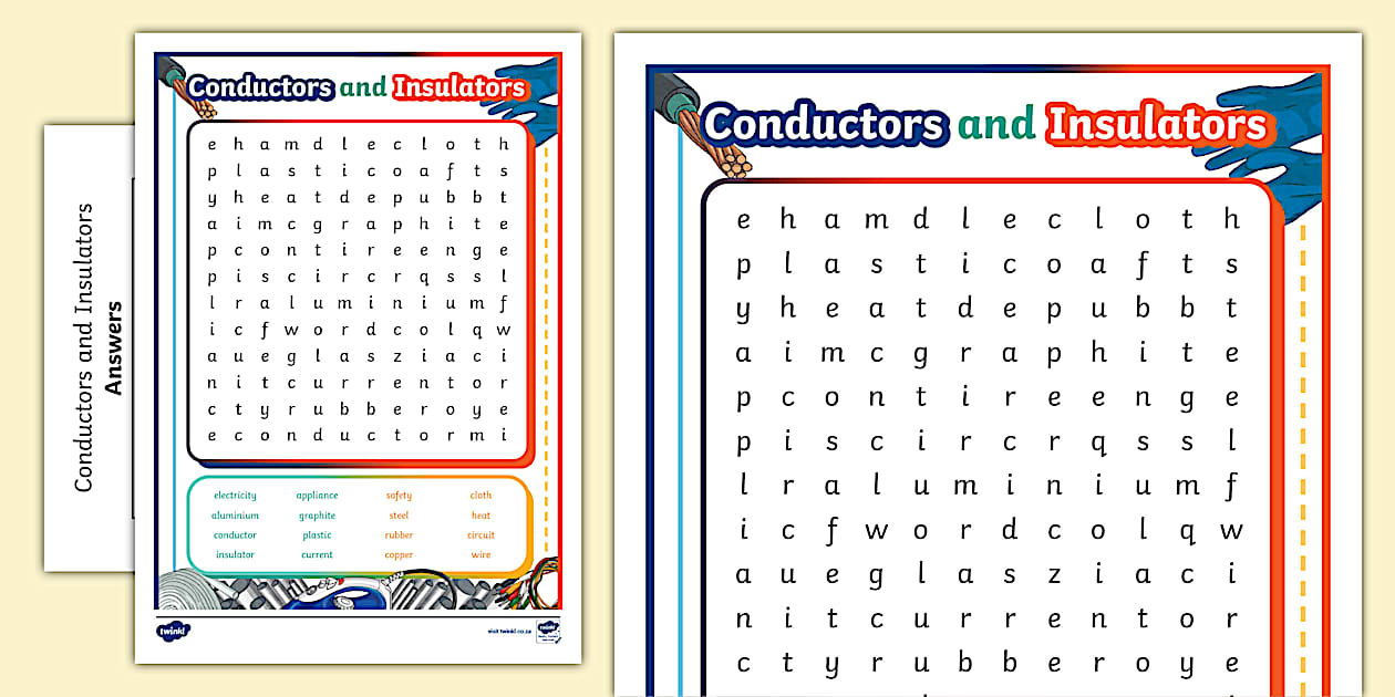 Grade 6 - NS - Conductors And Insulators - Word Search