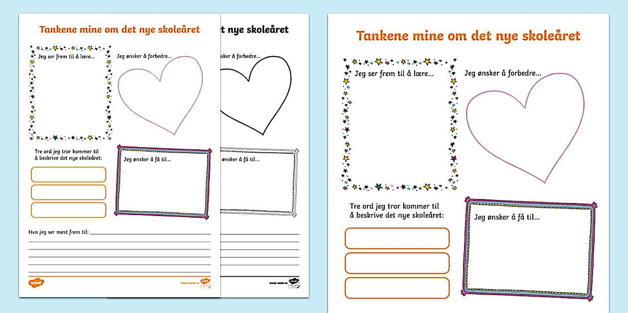 Tanker om det nye skoleåret Arbeidsark - Twinkl