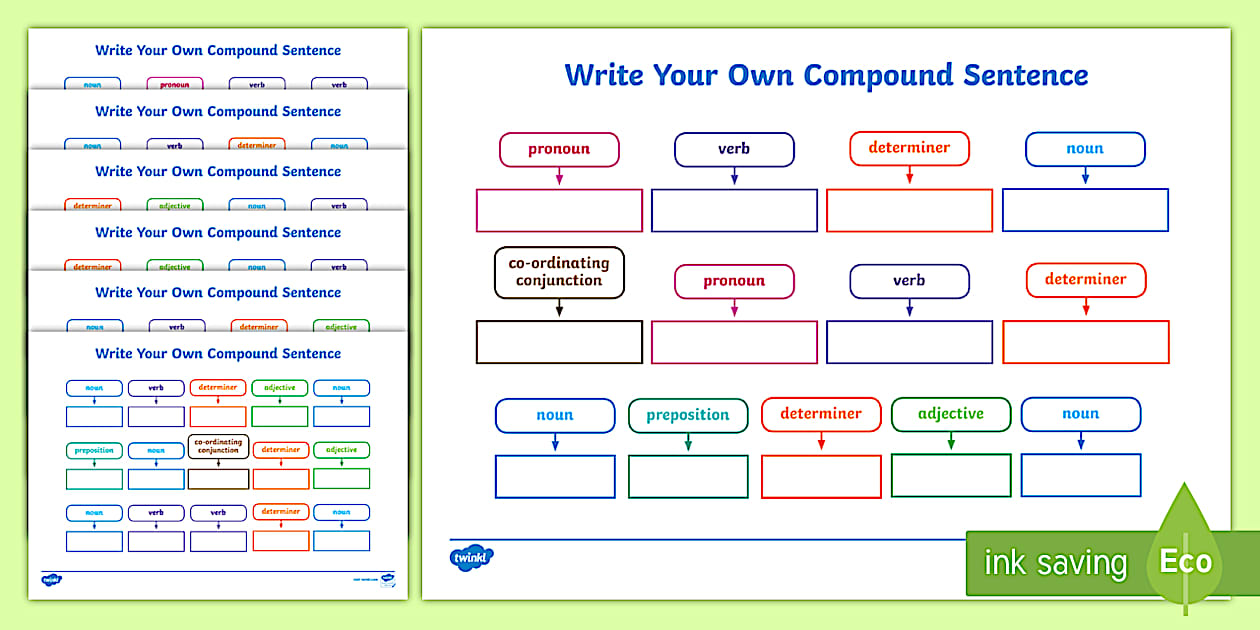 Editable Write Your Own Compound Sentences Activity - Twinkl