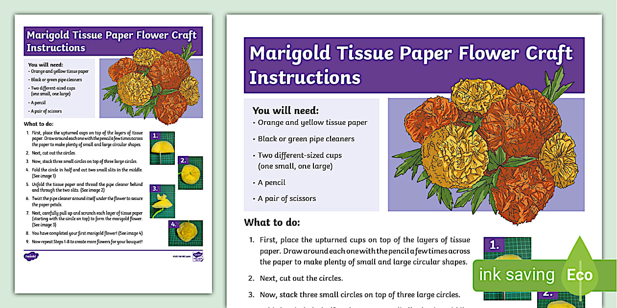 Marigold Flowers Paper Tissue Crafts Instructions - Twinkl