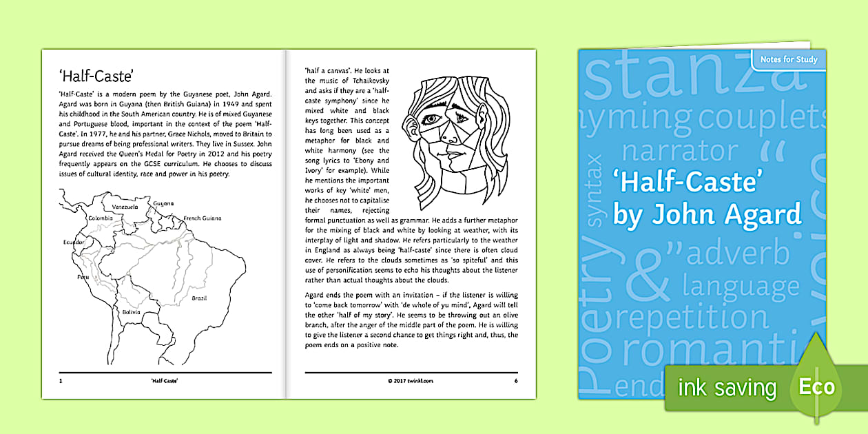 GCSE 'Half-Caste' by John Agard Notes for Study - Twinkl