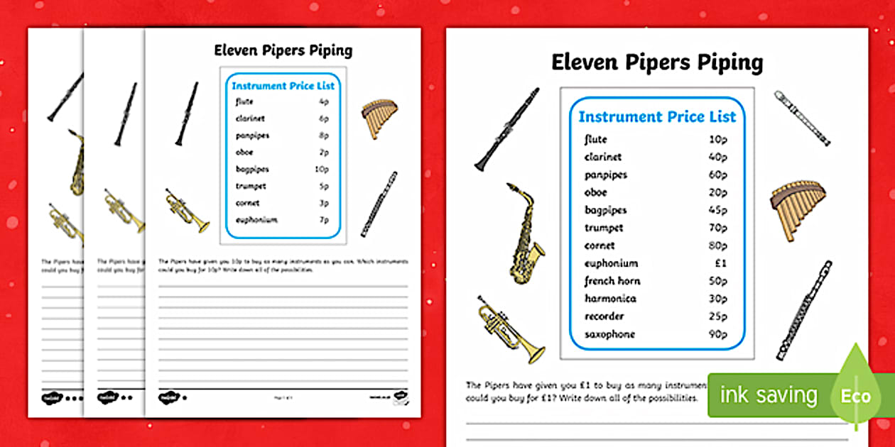Eleven Pipers Piping Worksheet / Worksheets (teacher made)