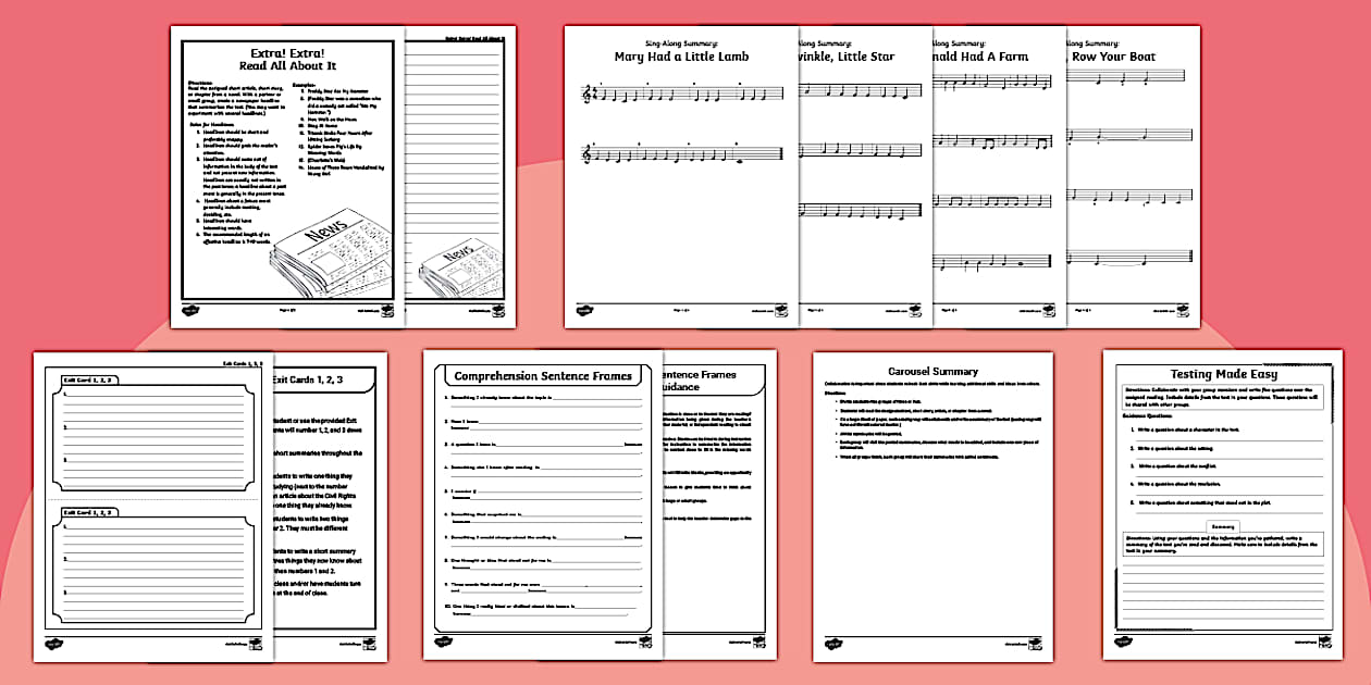 Eighth Grade Summarization Activity Pack