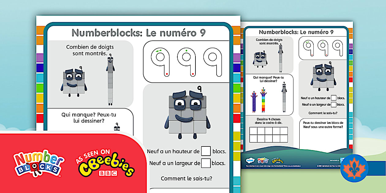 * NEW * Numberblocks: Number Nine Square Like You Activity Sheet French