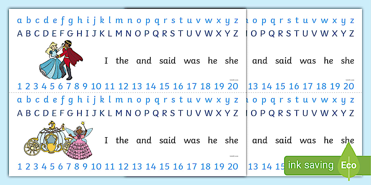 Cursive Cinderella Combined Number and Alphabet Strips