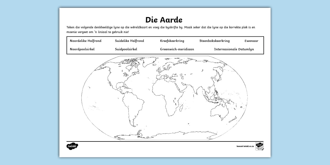 Breedte- en Lengtegraad Kaart Aktiwiteit (teacher made)