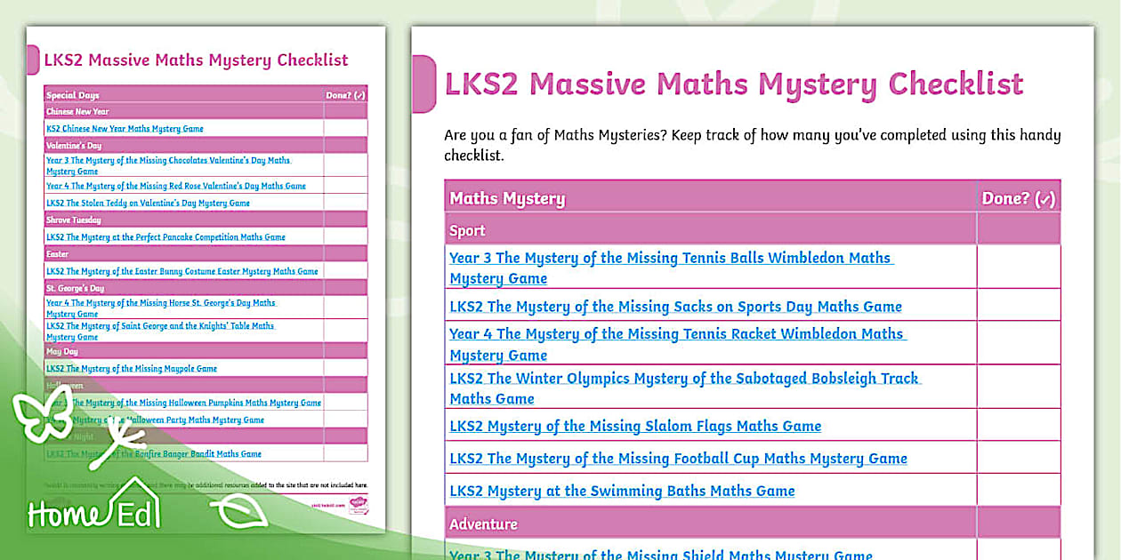 👉 LKS2 Massive Maths Mystery Checklist (Teacher-Made)