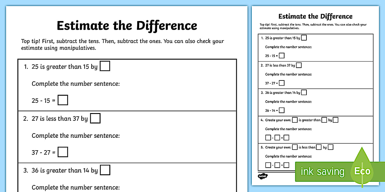 Estimate the Difference Worksheet - Twinkl