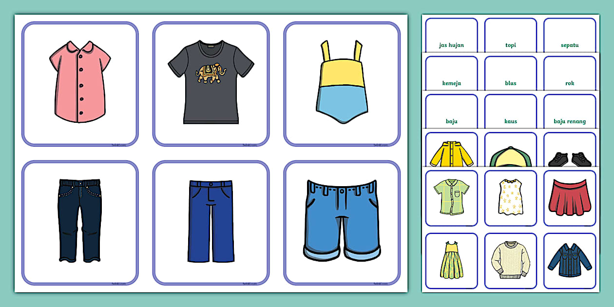 Clothes Matching Cards - Indonesian (Teacher-Made) - Twinkl