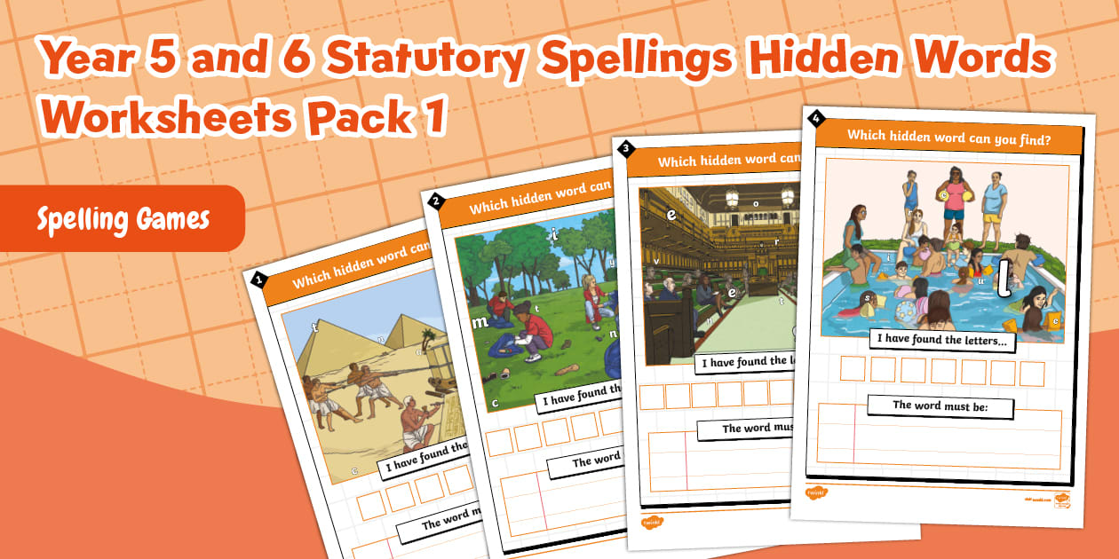 Year 5 and 6 Statutory Spellings Hidden Words Worksheets Pack 1