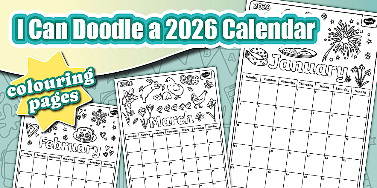 I Can Doodle a Calendar for 2026 Colouring Pages