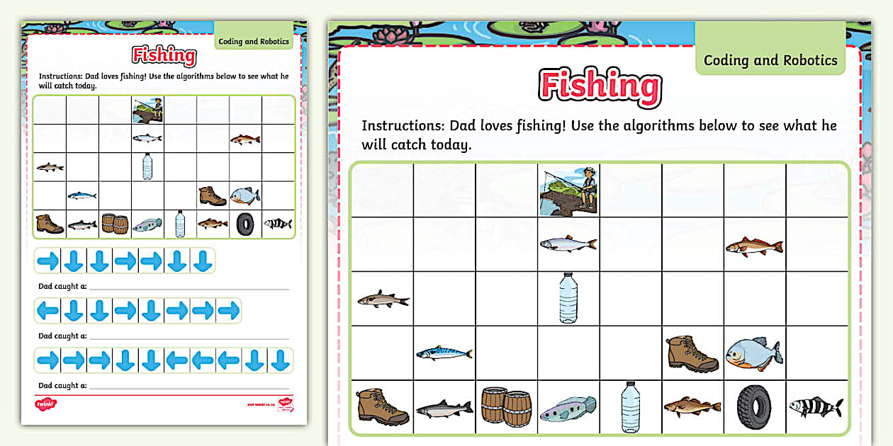 Foundation Phase - Algorithm Worksheet: Fishing - Twinkl