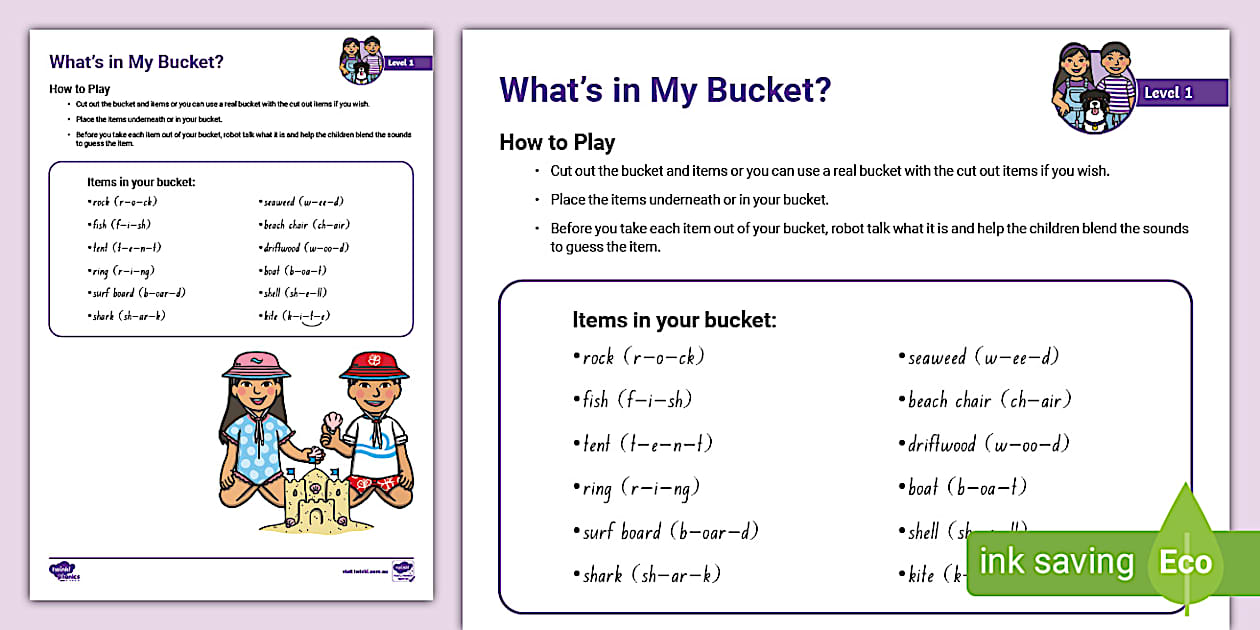 Summer Twinkl Phonics Level 1 'What's In My Bucket?' Game