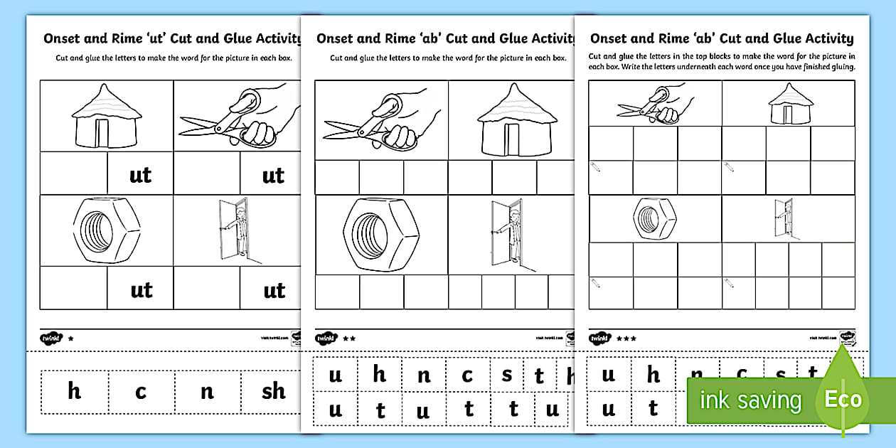 TAS 'ut' Onset and Rime Differentiated Worksheets - Twinkl