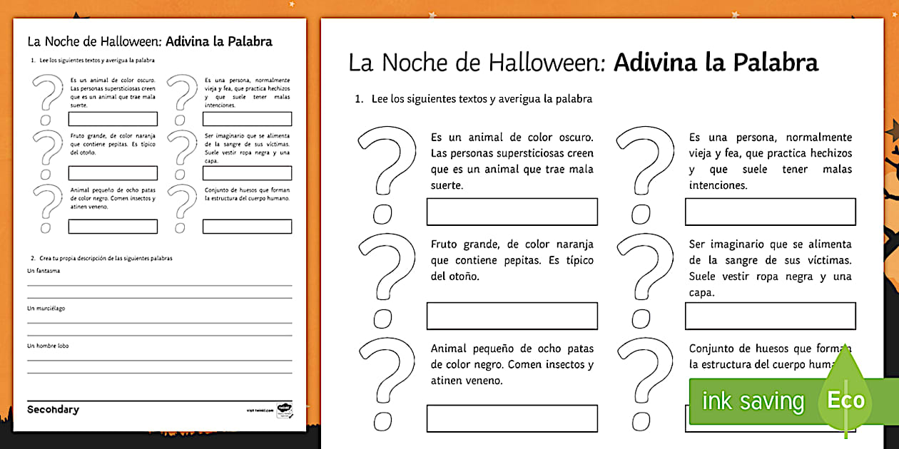 Halloween Guess the Word Worksheet / Worksheet Spanish