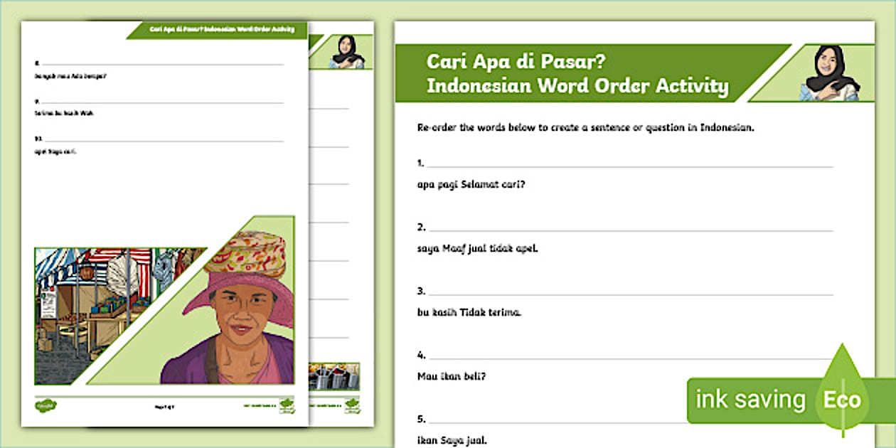 Cari Apa di Pasar? Word Order Activity - Twinkl