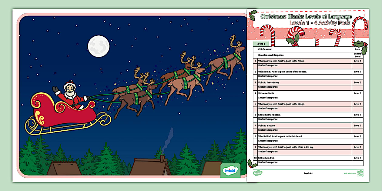 Christmas Blanks Levels Of Language 1 4 Activity Pack