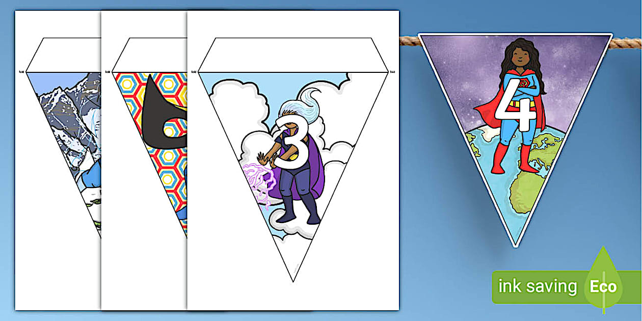 Superheroes Themed 0 31 Bunting (teacher made) - Twinkl
